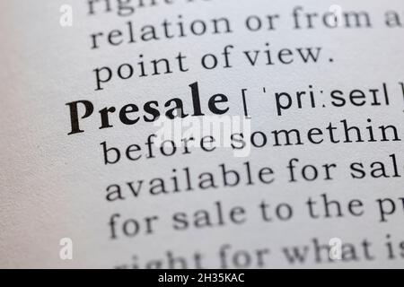 Fake Dictionary word, Dictionary definition of presale Stock Photo - Alamy