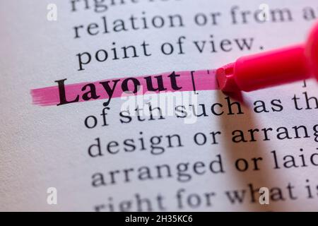 Fake Dictionary word, Dictionary definition of layout Stock Photo - Alamy