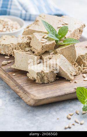 Sunflower Halva isolated studio macro shoot Stock Photo - Alamy