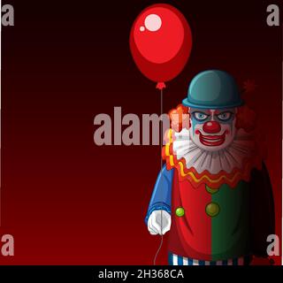 Scary clown with red balloon, Happy Halloween cartoon vector ...