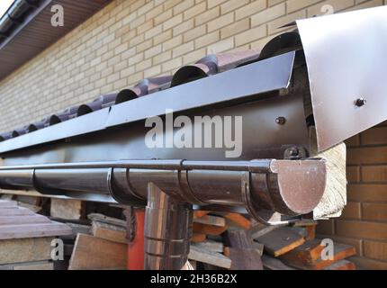 Holder gutter drainage system on the roof. Drain on the roof of the ...