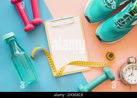 workout composition with clipboard fitness tools. Resolution and high ...