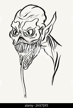 a creepy long tongued demon face illustration Stock Photo - Alamy