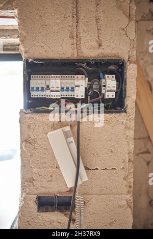 Electricity distribution box in the apartment under construction Stock ...