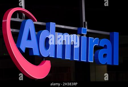 A close-up of the Admiral insurance company sign in Cardiff, Wales ...