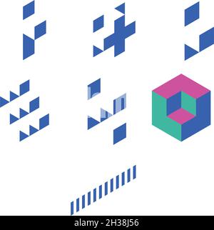 Blue cube shape with one piece missing. 3D isometric box with windows ...