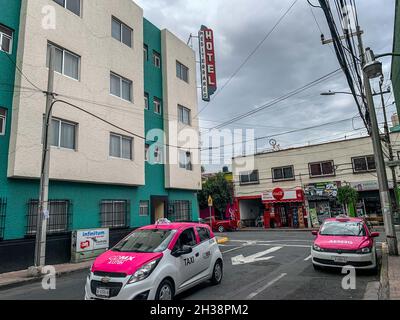 Taxi, pink color in Mexico City. Mexico City, Ciudad de Mexico, DF ...