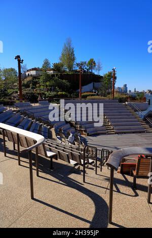 Amphitheatre at the Little Island at Pier 55 along the Hudson River in ...