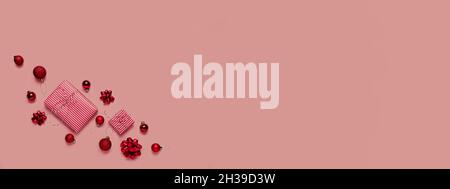 Christmas banner, holiday box with toys on a blue background Stock ...