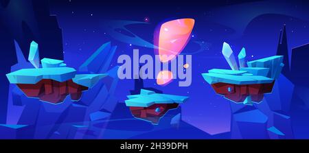 Floating islands, game background, level design. Cartoon 2d ui nature ...