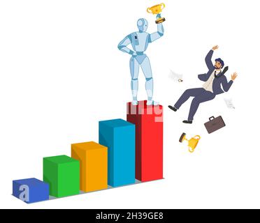 Robot competition human worker and win. Concept business vector, Future ...