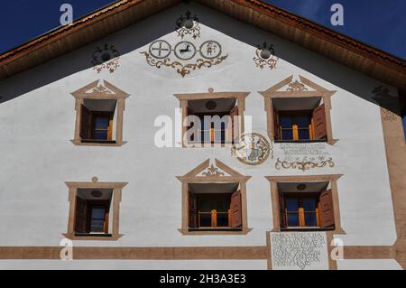 Sgraffito decoration on traditional Engadine house, Guarda ...