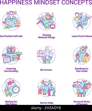 Positive psychology set. Positive thinking and attitude. Optimistic ...