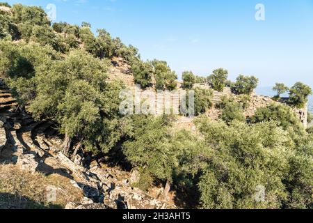 Ruined theatre at Alinda ancient site in Aydin province of Turkey Stock ...
