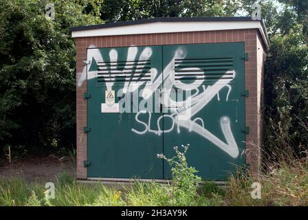 Graffiti on junction box near A1 at Skellow, near Doncaster, South ...