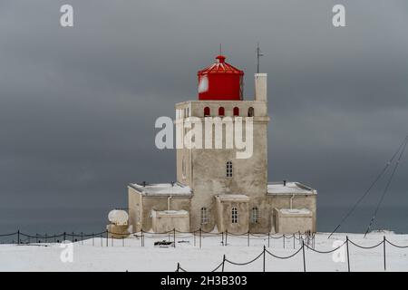 The old lighthouse on a Dyrholaey cape in south region of Iceland Stock ...