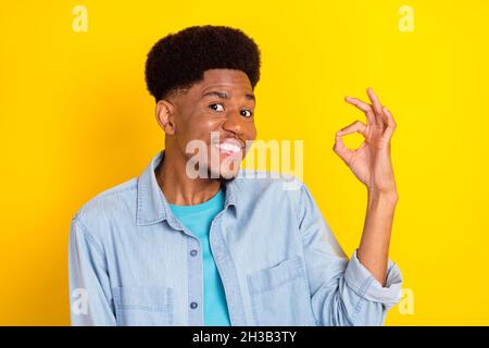 Photo of cute sweet dark skin lady wear red pullover smiling isolated ...