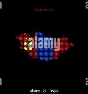 Square dots pattern map of Mongolia. Mongolian dotted pixel map with national flag isolated on ...