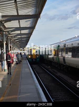 Train seen driving at Bognor Regis train station Stock Photo - Alamy