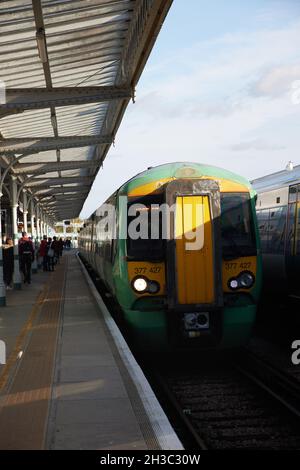 Train seen driving at Bognor Regis train station Stock Photo - Alamy
