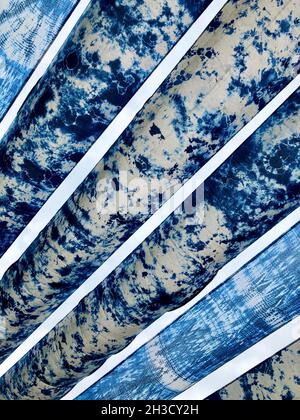 Indigo tie dye pattern. Blue and pink background. Abstract fashion ...