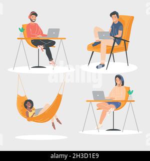coworkers team group four characters Stock Vector Image & Art - Alamy