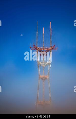 Sutro Tower in San Francisco California with vibrant blue sky ...