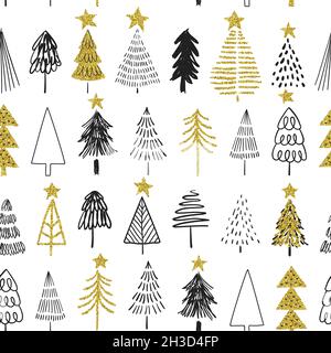 Winter forest seamless Christmas tree pattern for new year wrapping ...