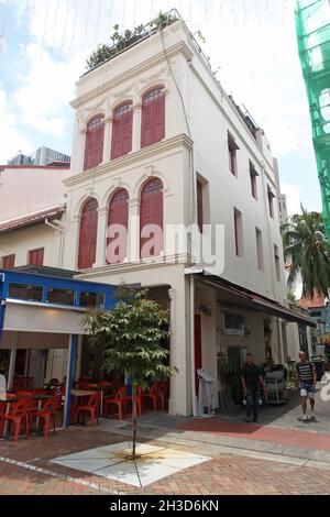 colonial shophouse building in downtown Kuala Lumpur with colorful ...