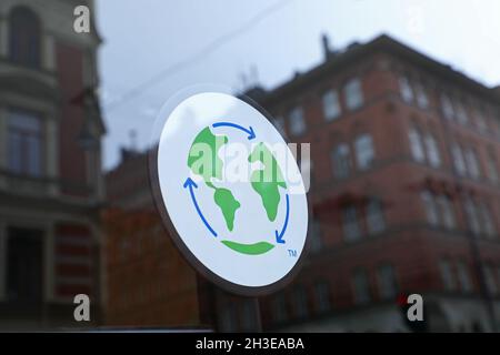 Signs in the storefront at a Samsonite store, in Stockholm Stock Photo ...