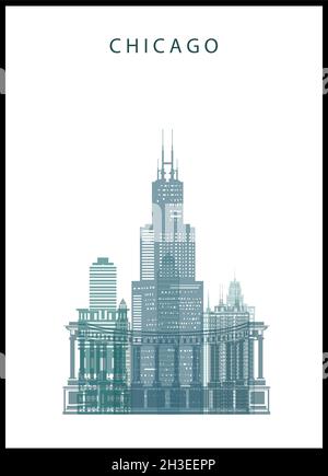 Chicago city skyline colorful vector illustration. Travel poster Stock ...