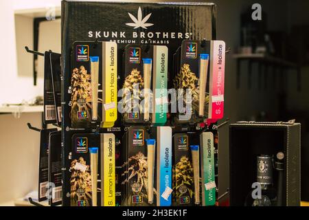 Santorini, Fira, Greece - October 28, 2021 Volcano cannabis shop ...