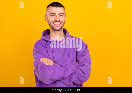Photo of optimistic brunet millennial guy do selfie wear grey t-shirt ...