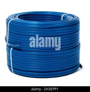 coils of blue cable isolated on white background Stock Photo - Alamy