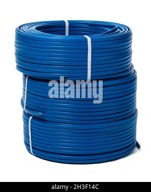 coils of blue cable isolated on white background Stock Photo - Alamy