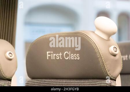 detail of headrests in interior First class carriage and seating in UK ...