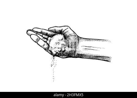 Humans hand pinching sea salt. Sprinkling spices. seasoning line art of ...