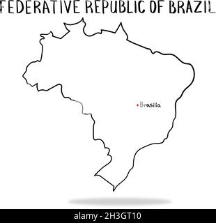 Brazil map hand drawn sketch. Vector concept illustration flag, childrens drawing, scribble map ...
