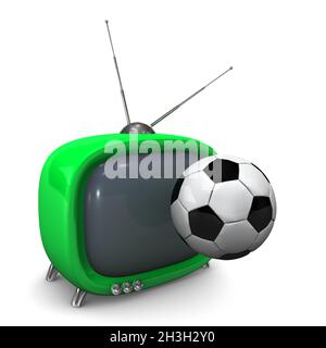 3d illustration. Tv screen with soccer field and ball. Sports concept ...
