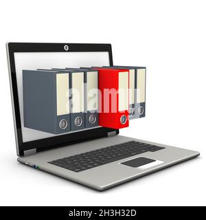 3d illustration of seven archive folders with one red archive folder in ...
