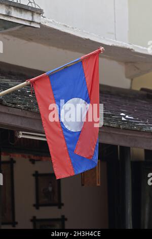 Laos national flag and the Lao People's Revolutionary Party (LPRP) flag ...