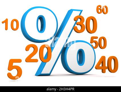 0,4 percent discount. blue 3d numbers on isolated white background ...