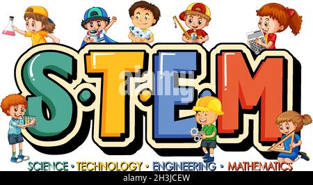 STEM logo with many children and learning icons illustration Stock ...
