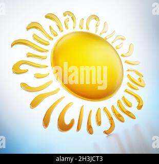 Sun icon isolated on 3d yellow round button abstract illustration Stock ...