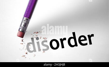Eraser deleting the word Disorder Stock Photo - Alamy