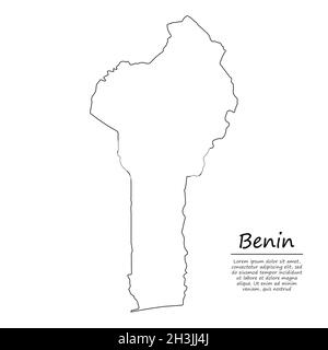 Benin country thin black outline silhouette. Simplified map. Vector icon isolated on white ...