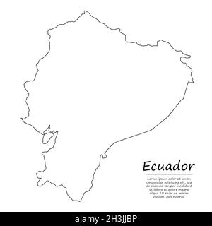 Ecuador country thin black outline silhouette. Simplified map. Vector ...