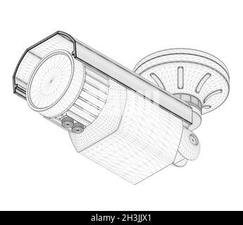 Digital camera wireframe with black lines lens isolated on white ...