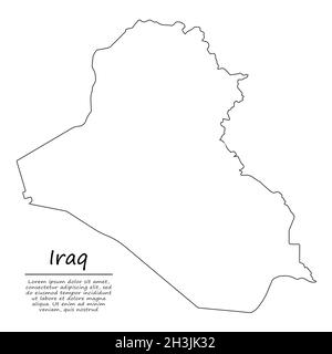 Iraq country thin black outline silhouette. Simplified map. Vector icon ...
