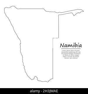 Namibia country thin black outline silhouette. Simplified map. Vector icon isolated on white ...